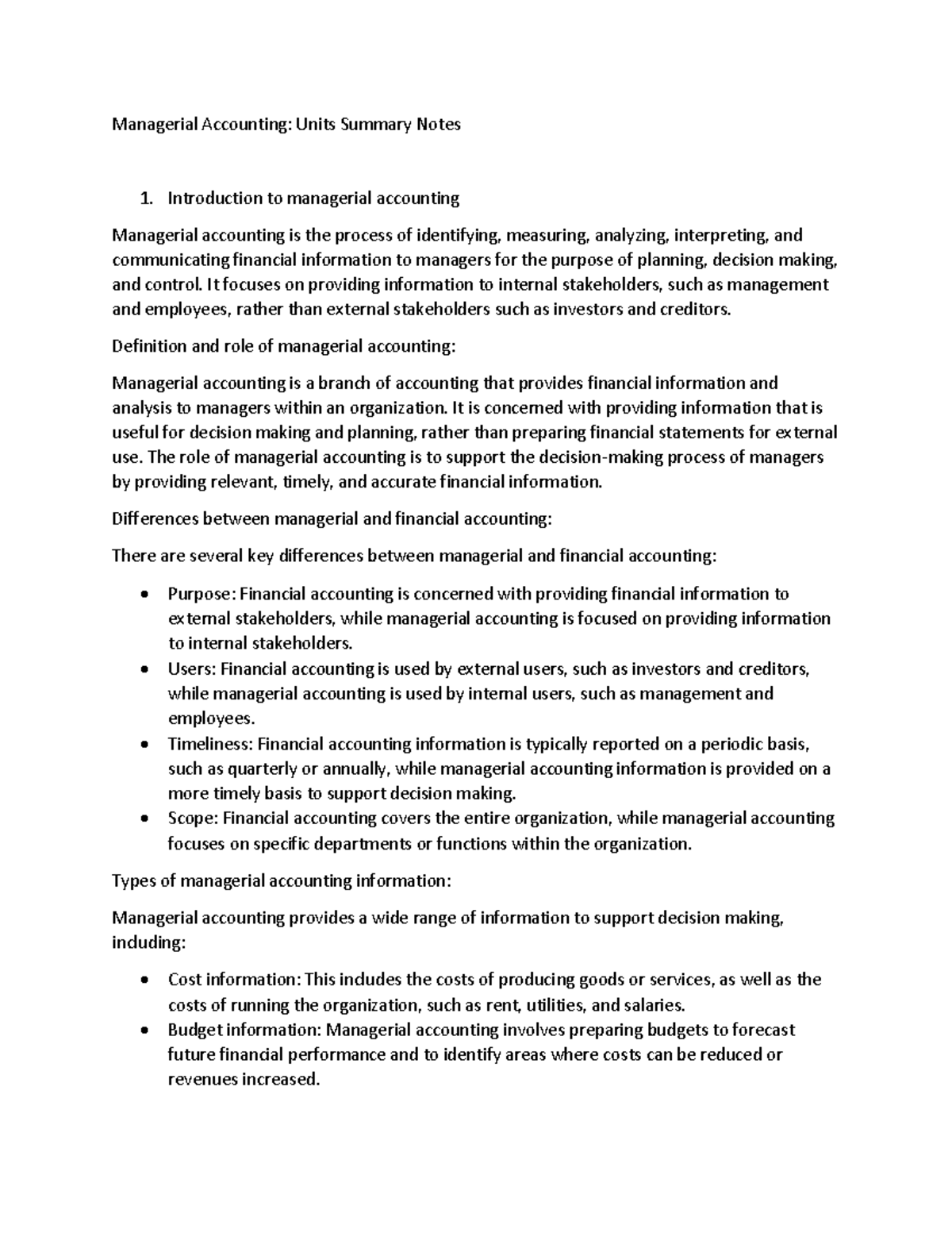 Managerial Accounting Finals Summary Notes - Managerial Accounting ...