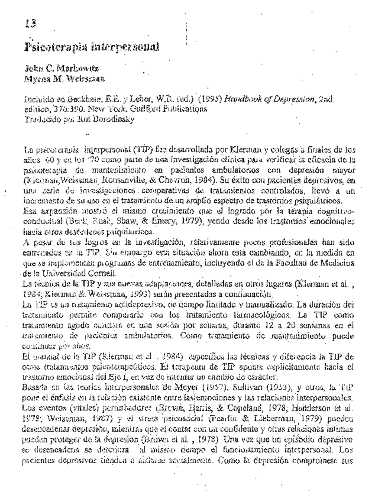 Markowitz, J.C. Weissman, M.M. (1995). Psicoterapia interpersonal ...