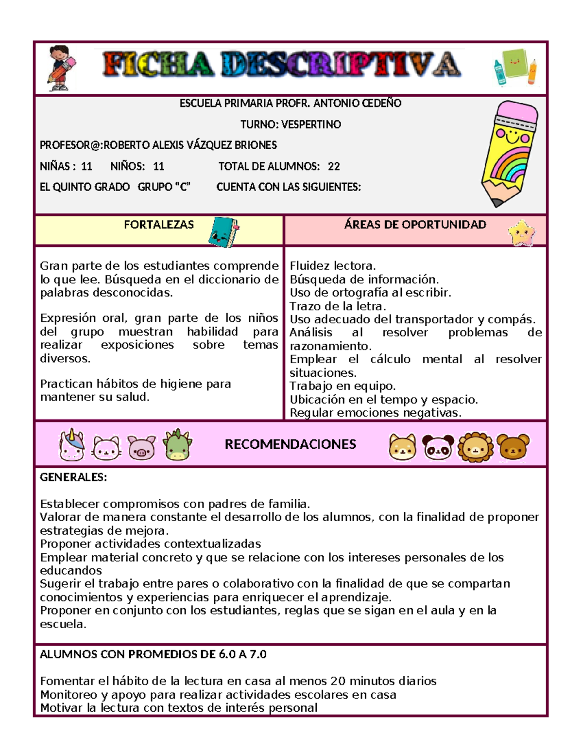 Quinto C Ficha Descriptiva Grupal 2024 - ESCUELA PRIMARIA PROFR ...