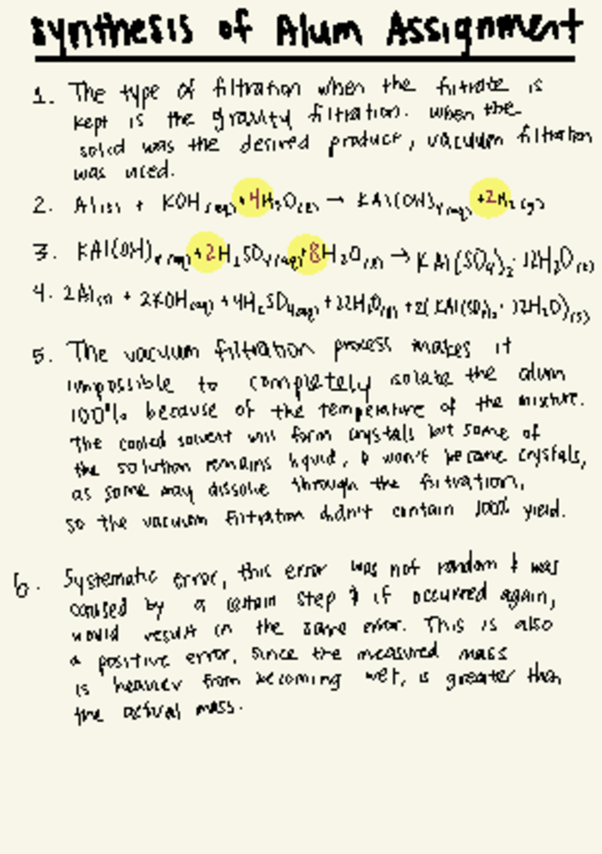 Synthesis Of Alum Post Lab - synthesis of Alum Assignment ####### 1 ...