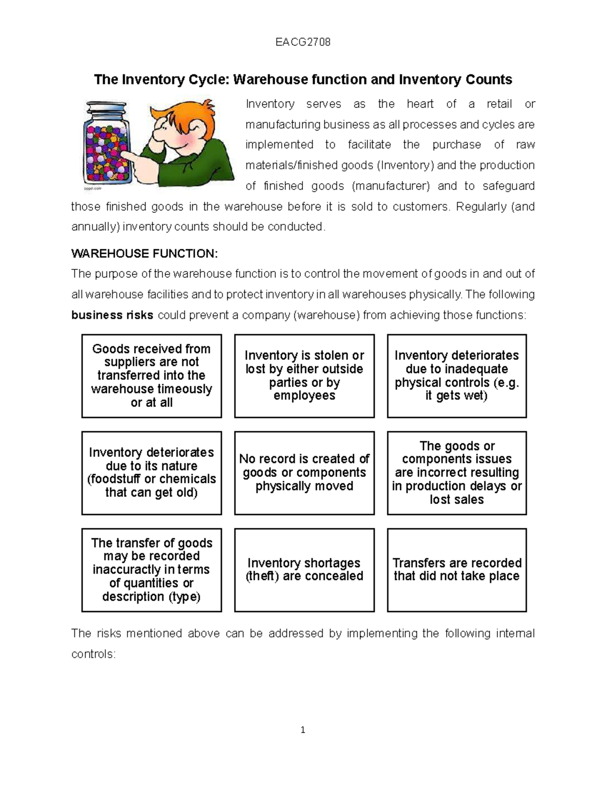 Inventory Cycle Notes 2023 - The Inventory Cycle: Warehouse function ...
