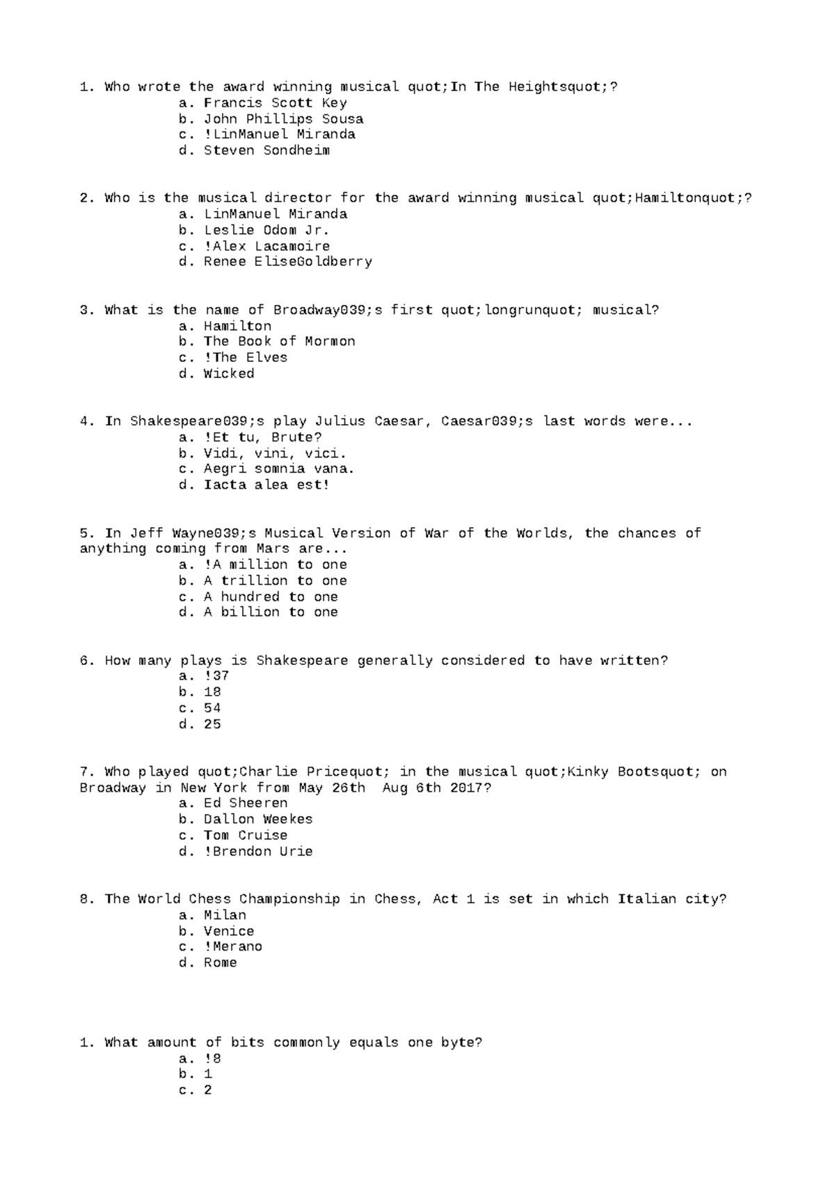 CSC127 Virtual Reality Development Fall 2023 5 - Who wrote the award winning musical quot;In The ...