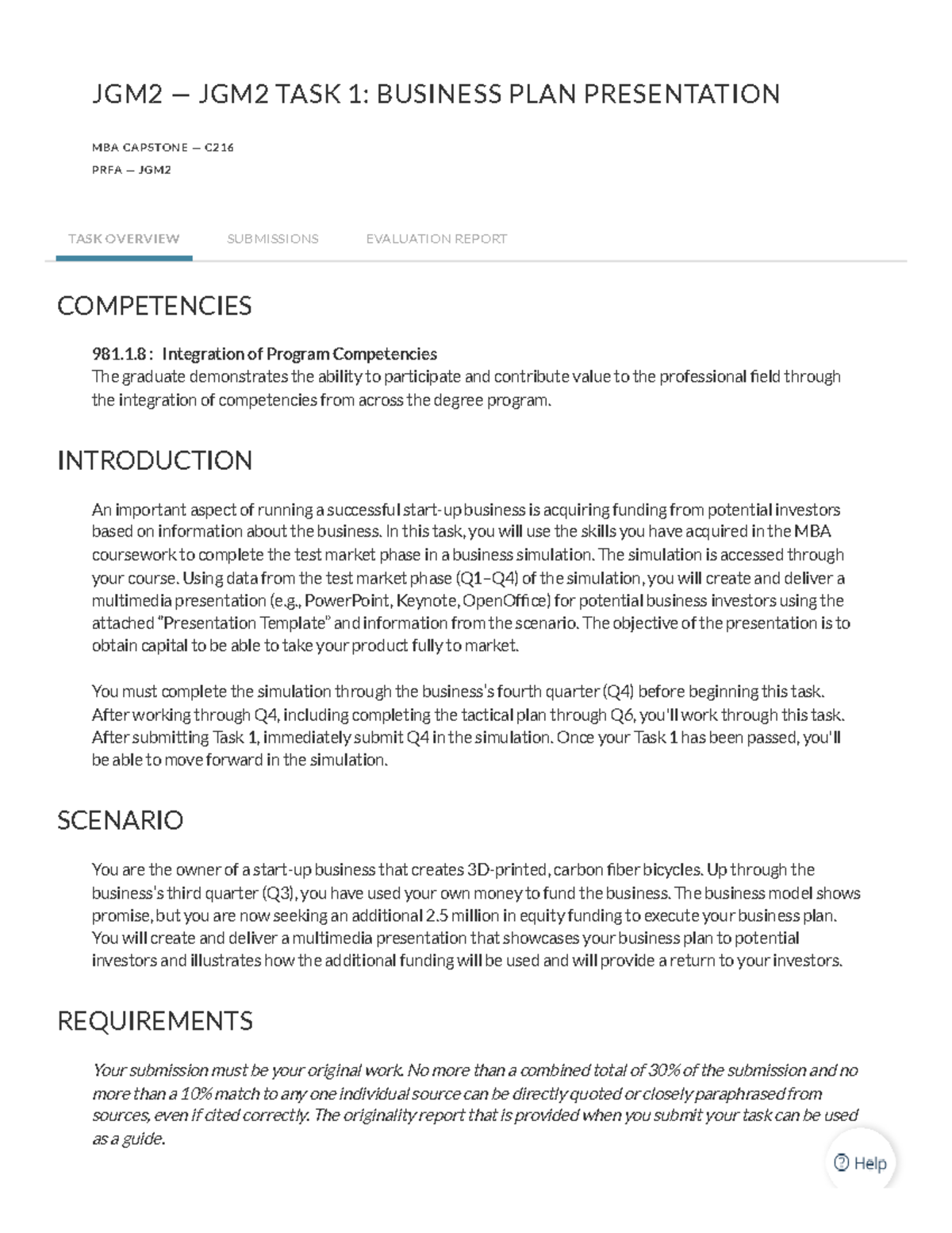 WGU Performance Assessment - JGM2 — JGM2 TASK 1: BUSINESS PLAN ...