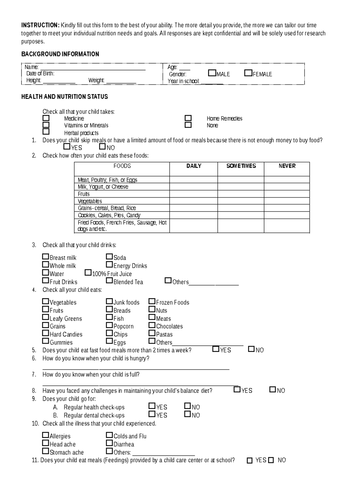 Survey FOR CPH - INSTRUCTION: Kindly fill out this form to the best of ...