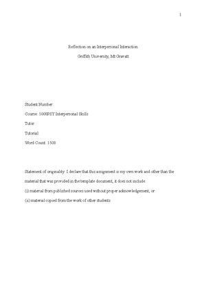 Reflection on an Interpersonal Interaction - Key: Jessica = J, Lyndi ...