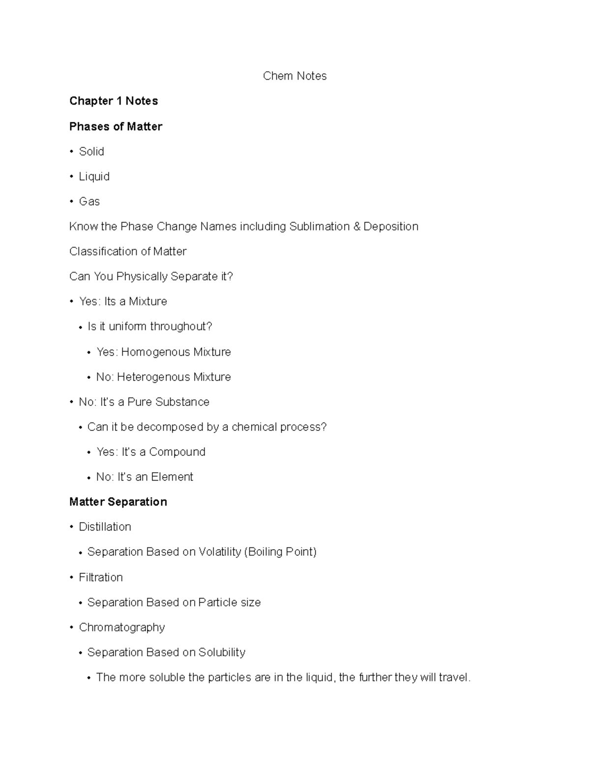 Chemistry Notes - Chem Notes Chapter 1 Notes Phases of Matter Solid ...