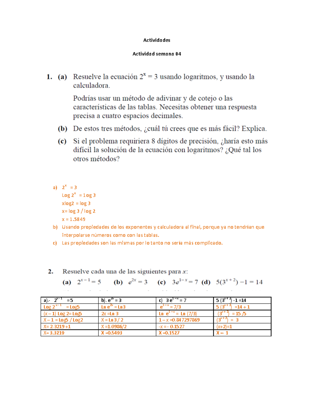 Ejercicio de seminario, logaritmos - Primer parcial - Actividades ...