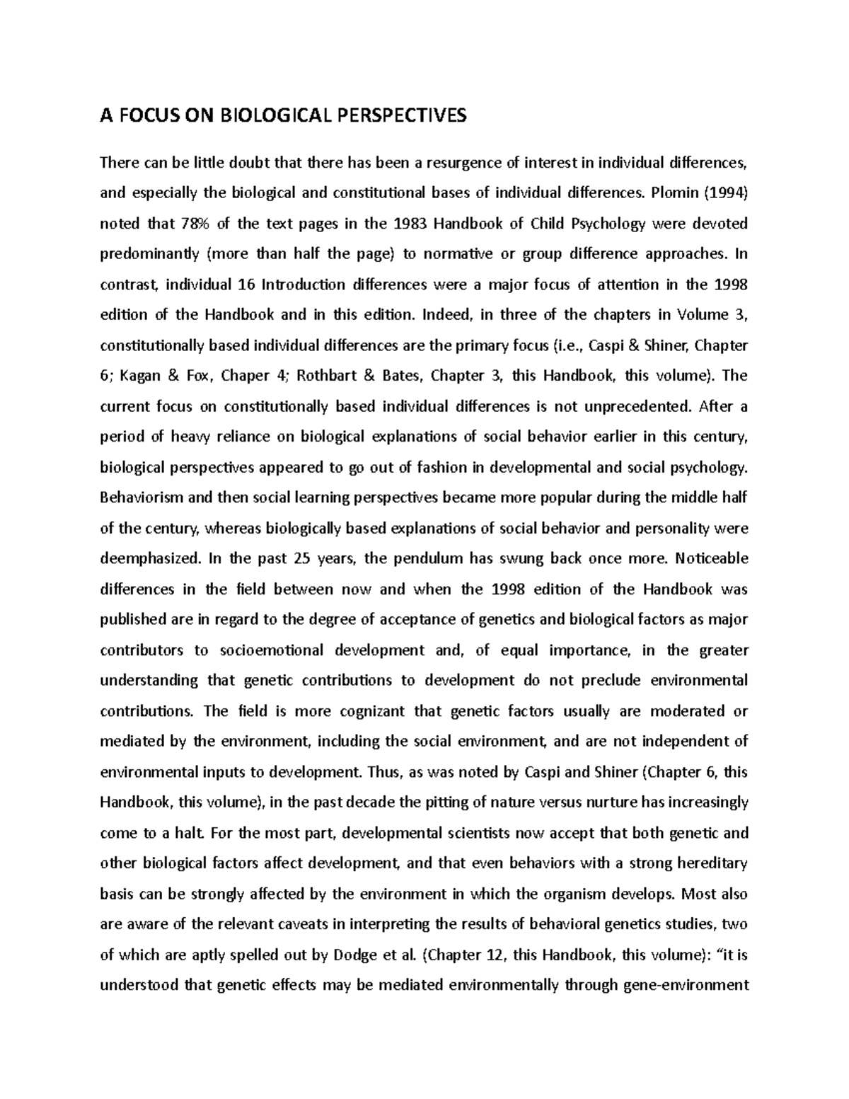 A Focus ON Biological Perspectives - A FOCUS ON BIOLOGICAL PERSPECTIVES ...