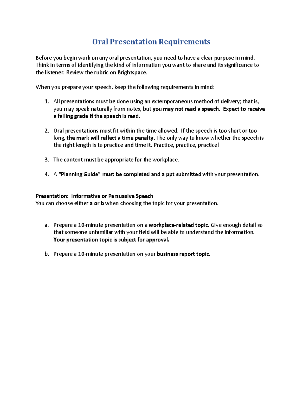 Oral Presentation Requirements - Oral Presentation Requirements Before ...