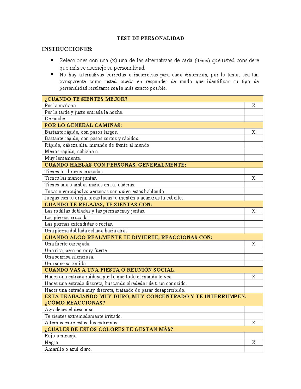 Formato TEST DE Personalidad - TEST DE PERSONALIDAD INSTRUCCIONES ...