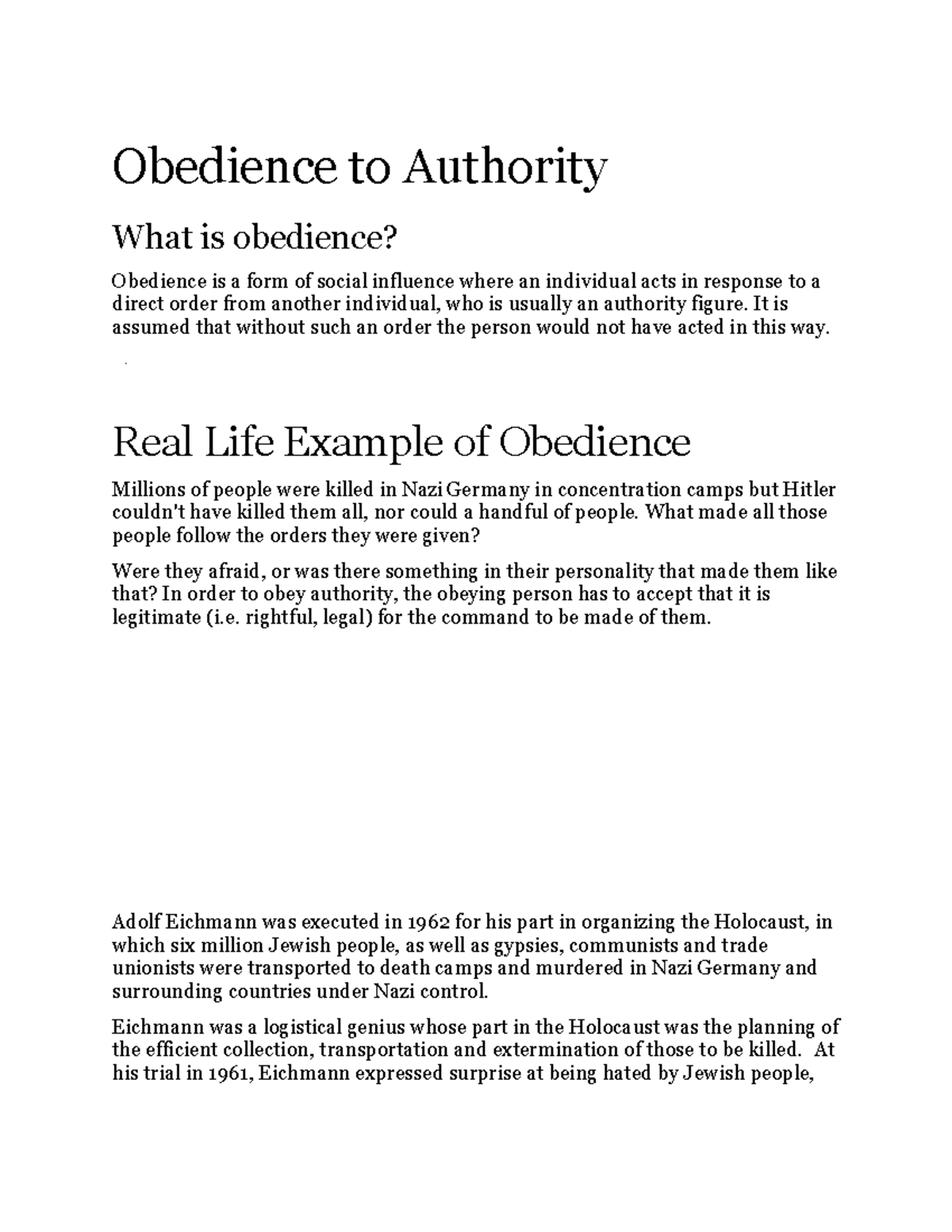 Module 6 Obedience - Obedience to Authority What is obedience ...