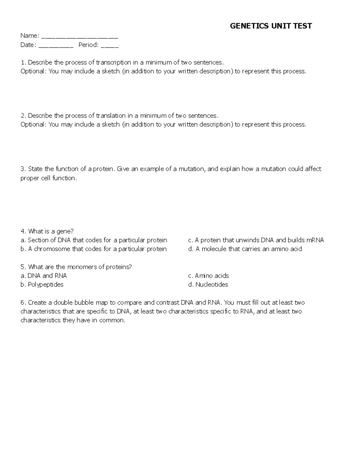 Genetics Unit Test - Name: ______________________ Date ...