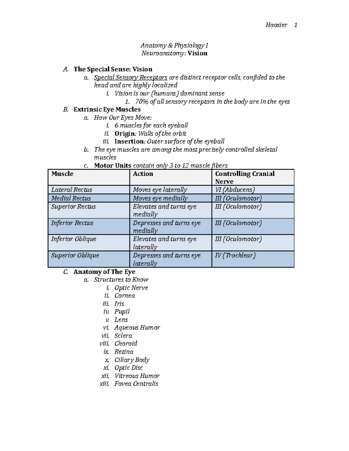 Lab Practical 3 - Vision-Neuroanatomy - Anatomy & Physiology I ...