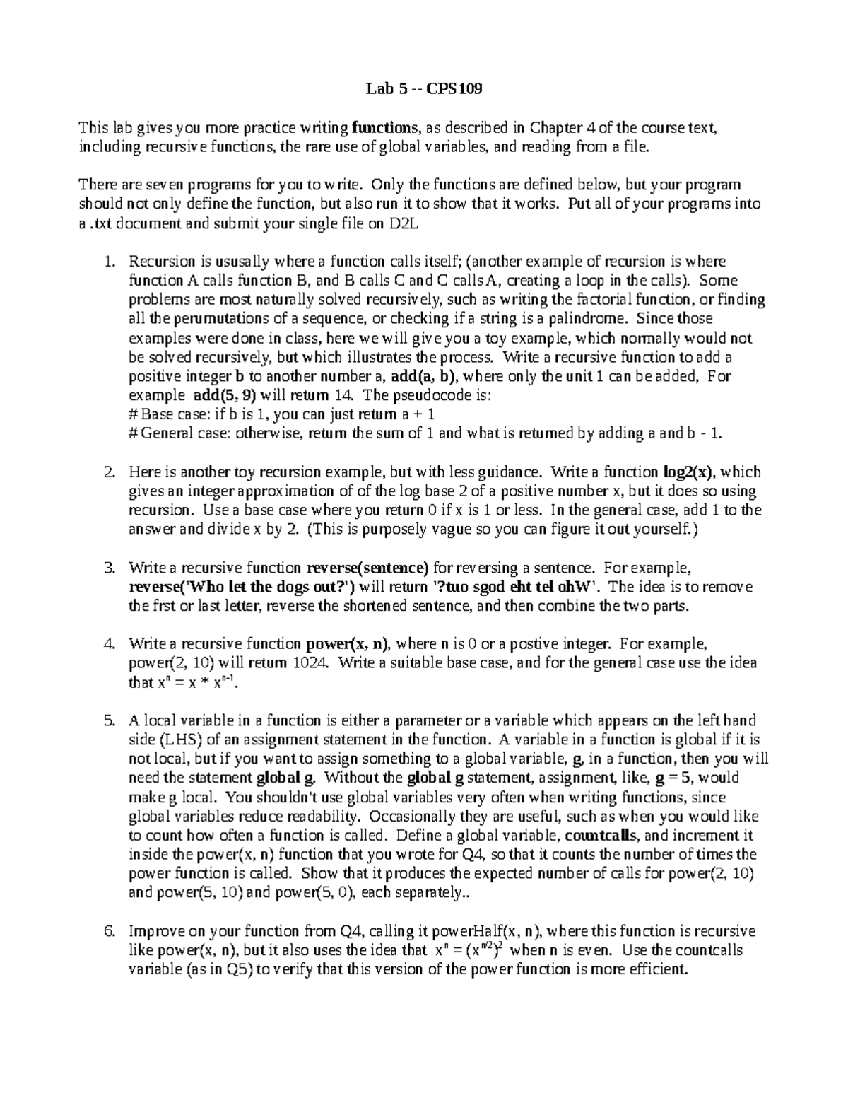 Lab5V3 - mandatory lab assignment ta test code computer science first ...