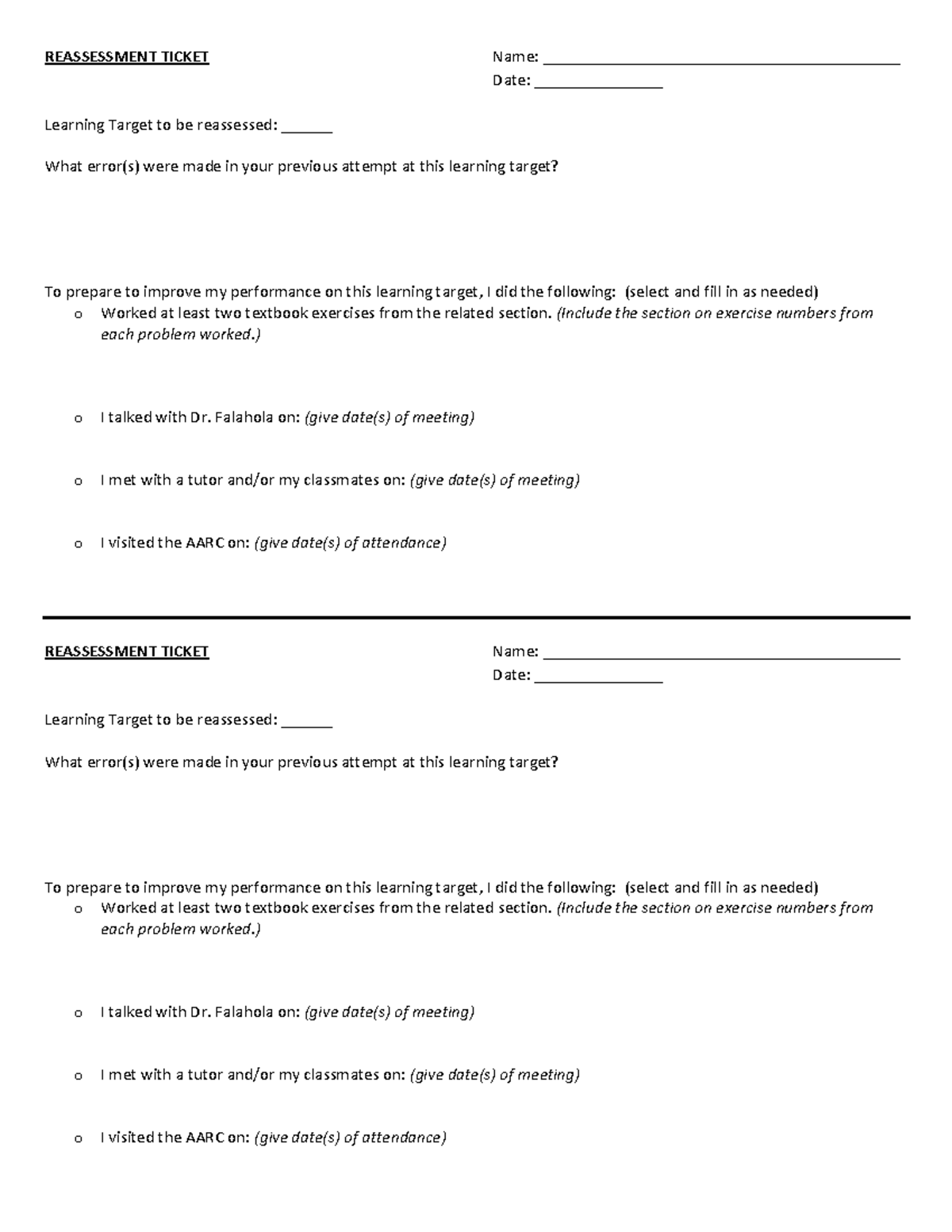 Reassessment Ticket - Notes - REASSESSMENT TICKET Name