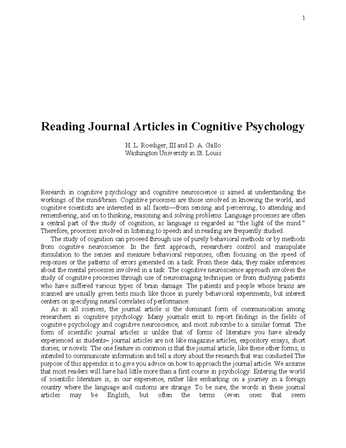 Reading Journal Articles Roediger Gallo - Reading Journal Articles in ...