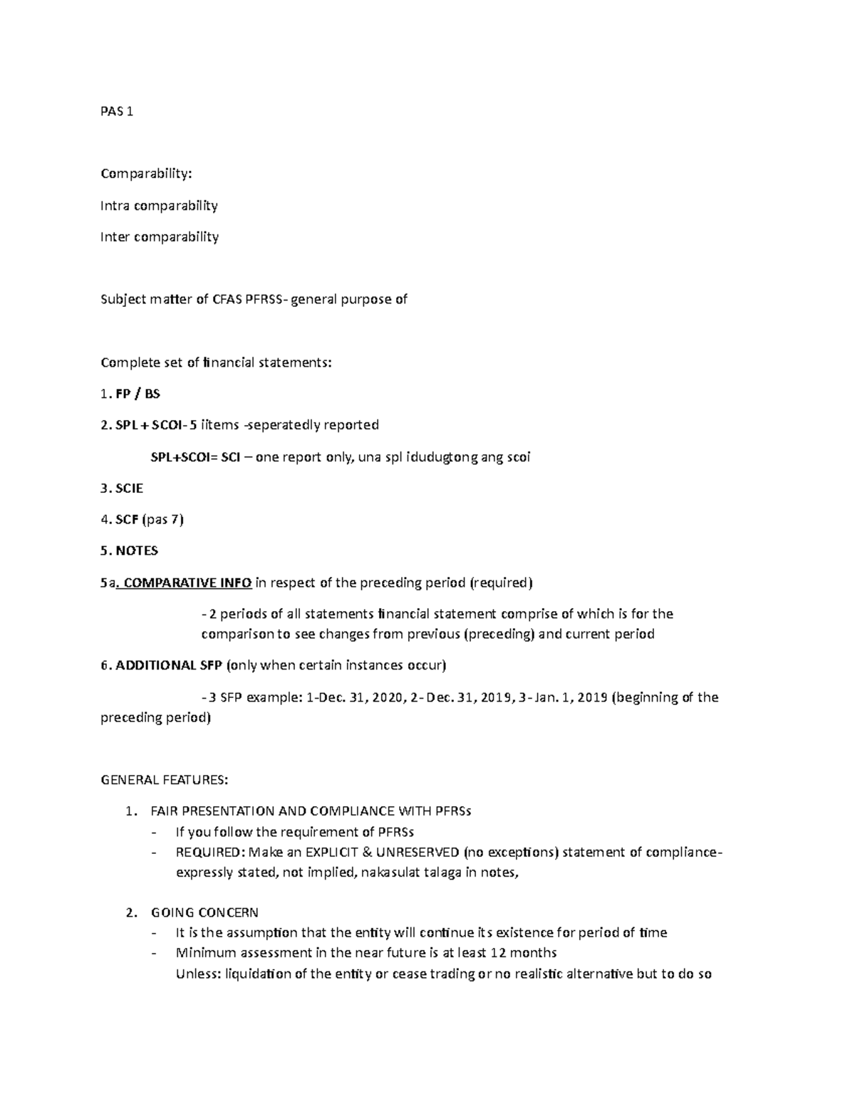 PAS 1 - Lecture notes 1 - PAS 1 Comparability: Intra comparability ...