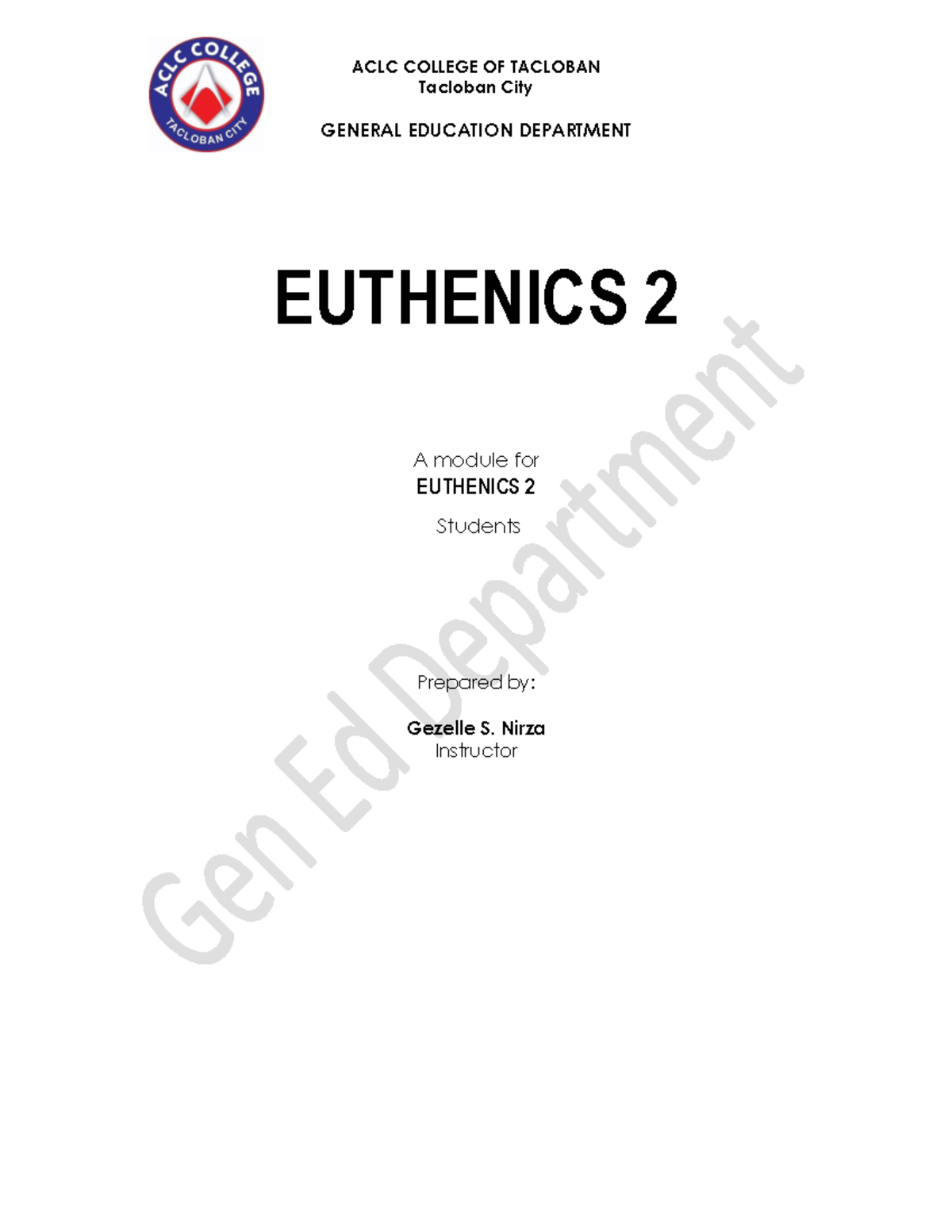 Euthenics II Module Learning Material for 1st year students ...
