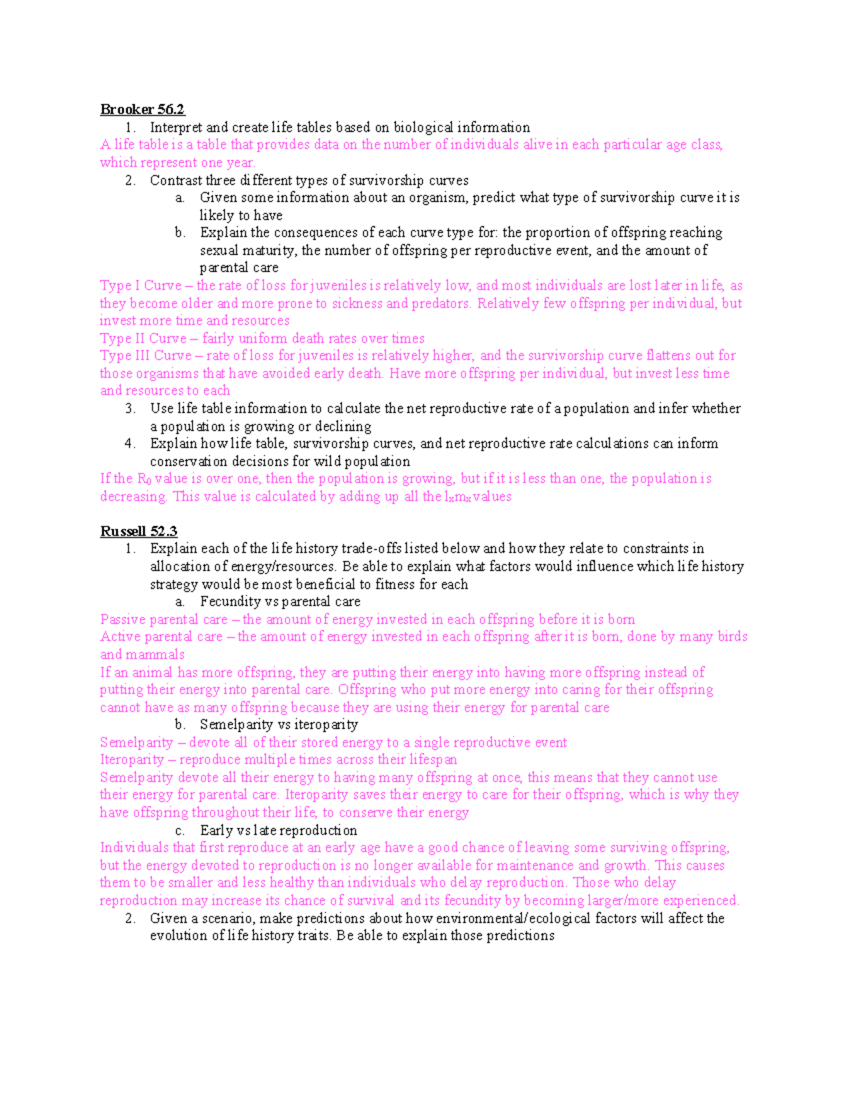 LIFE 121 Unit Four Notes - Brooker 56. 1. Interpret and create life ...