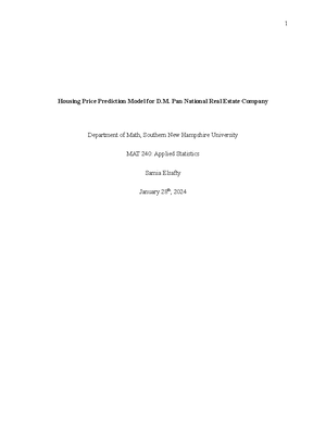 MAT 240 Module Two Assignment Template - Report: Selling Price and Area ...