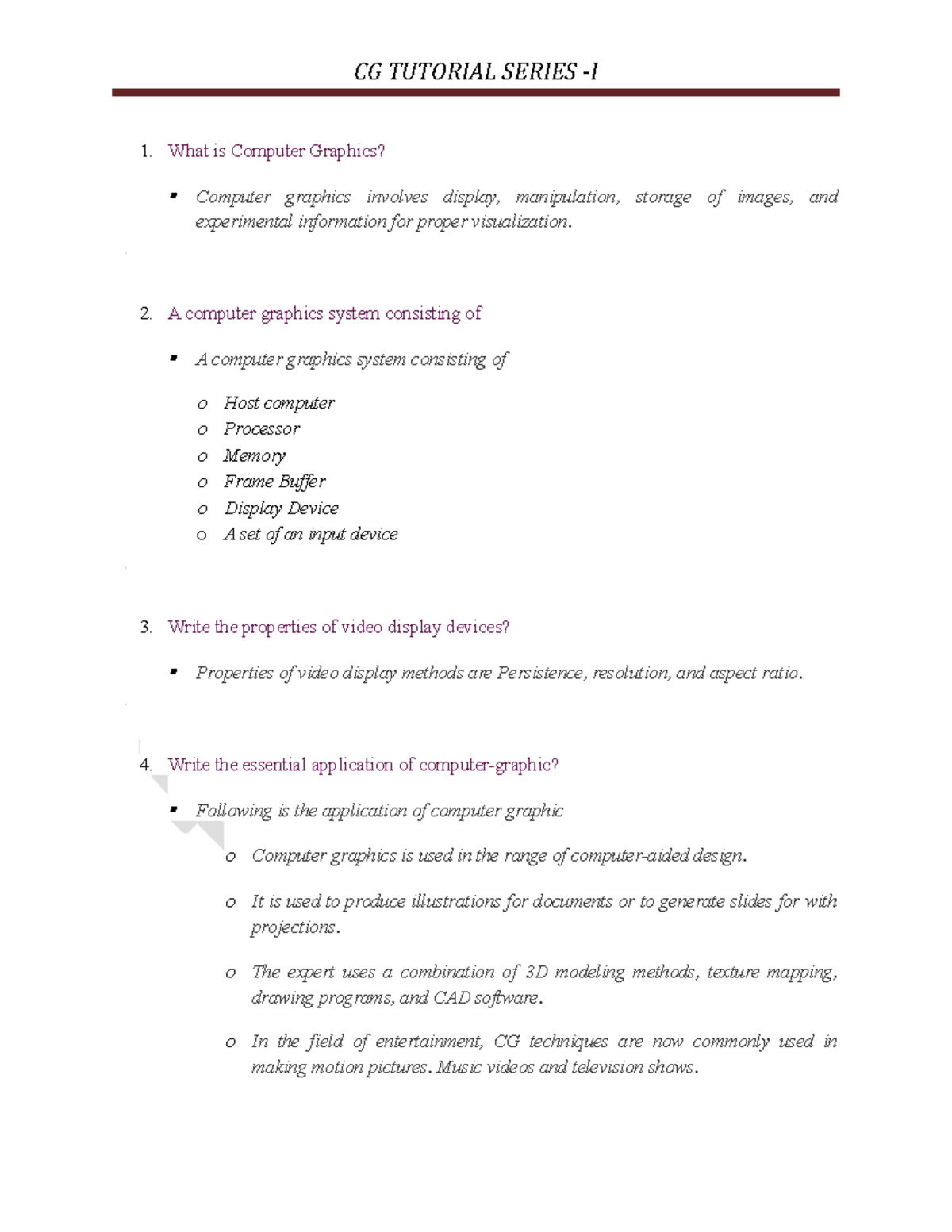 CG Tutorial Series - I - 1. What is Computer Graphics? Computer ...