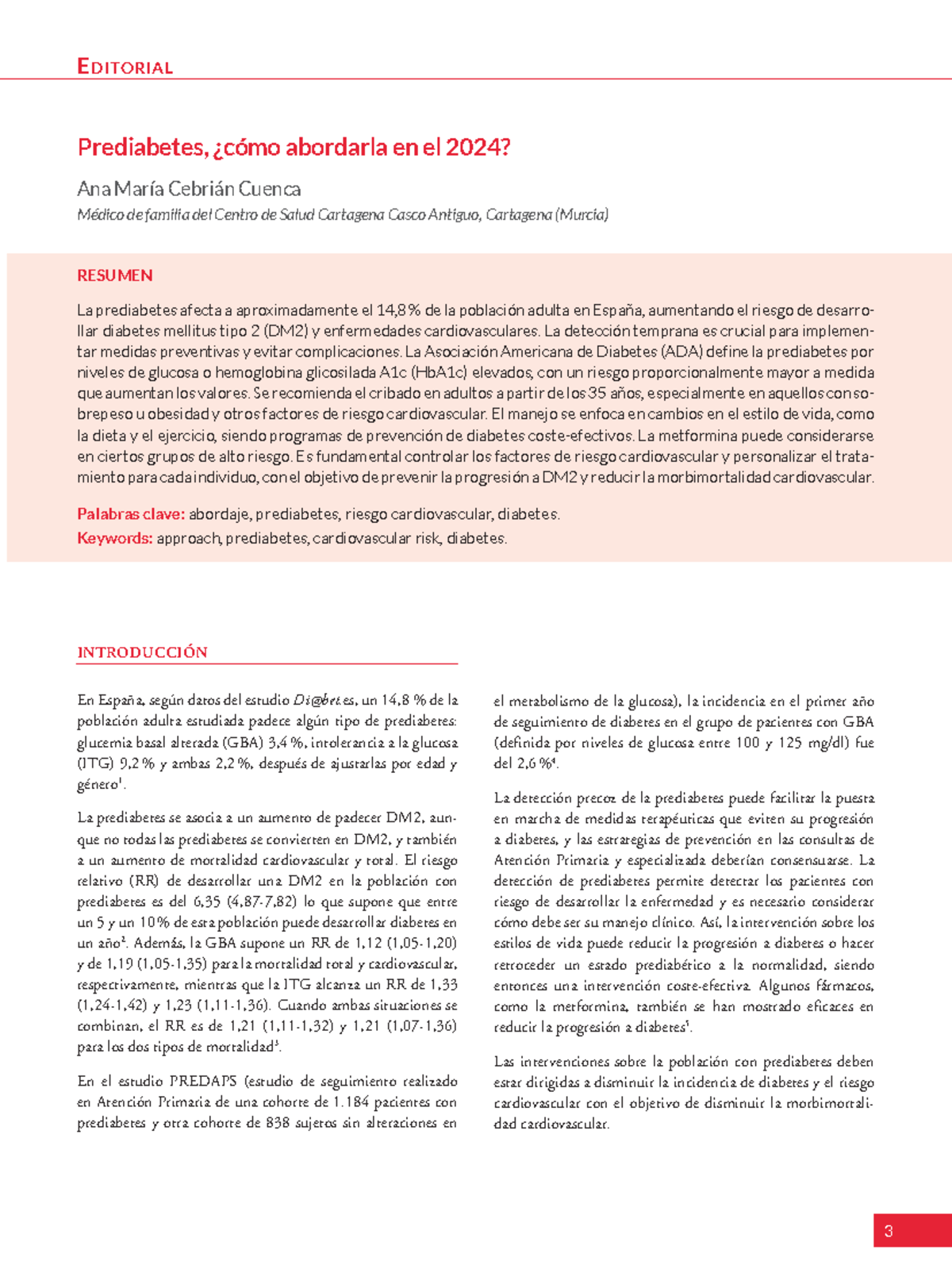 Analisis - Articulo - Prediabetes, ¿cómo abordarla en el 2024? Ana ...