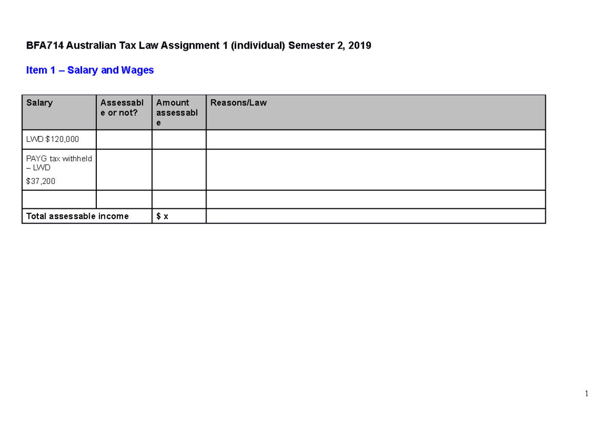 BFA714 Assignment 1 Answer Template Semester 2 2019 - BFA714 Australian ...