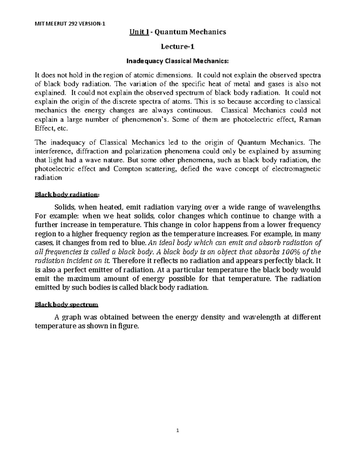 Unit I Quantum mechanics Version-1 2022-23 - Unit I - Quantum Mechanics ...