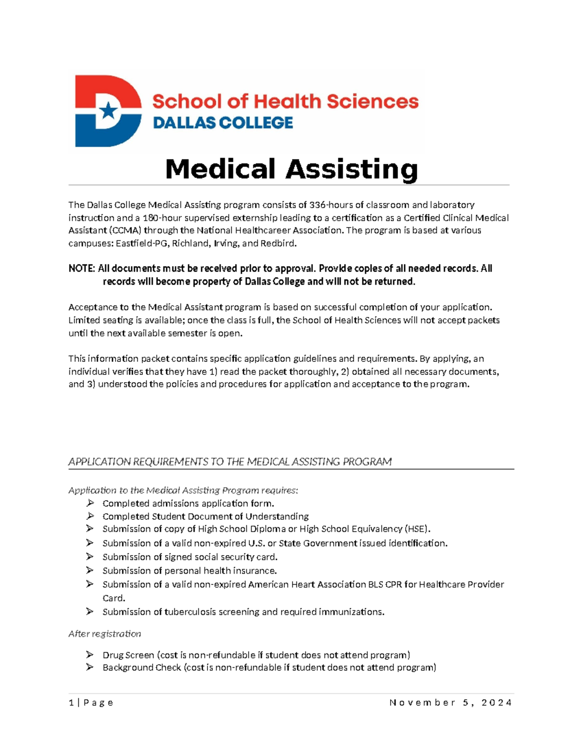 Medical assisting info packet - Medical Assisting The Dallas College ...