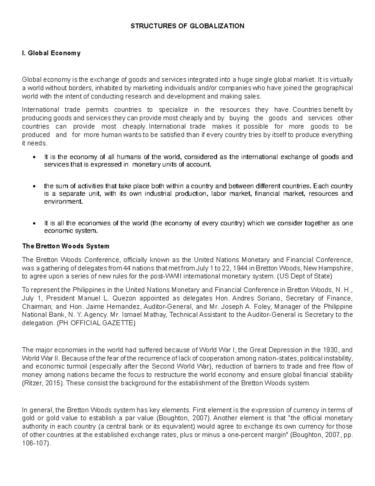 Structures OF Globalization - STRUCTURES OF GLOBALIZATION I. Global ...