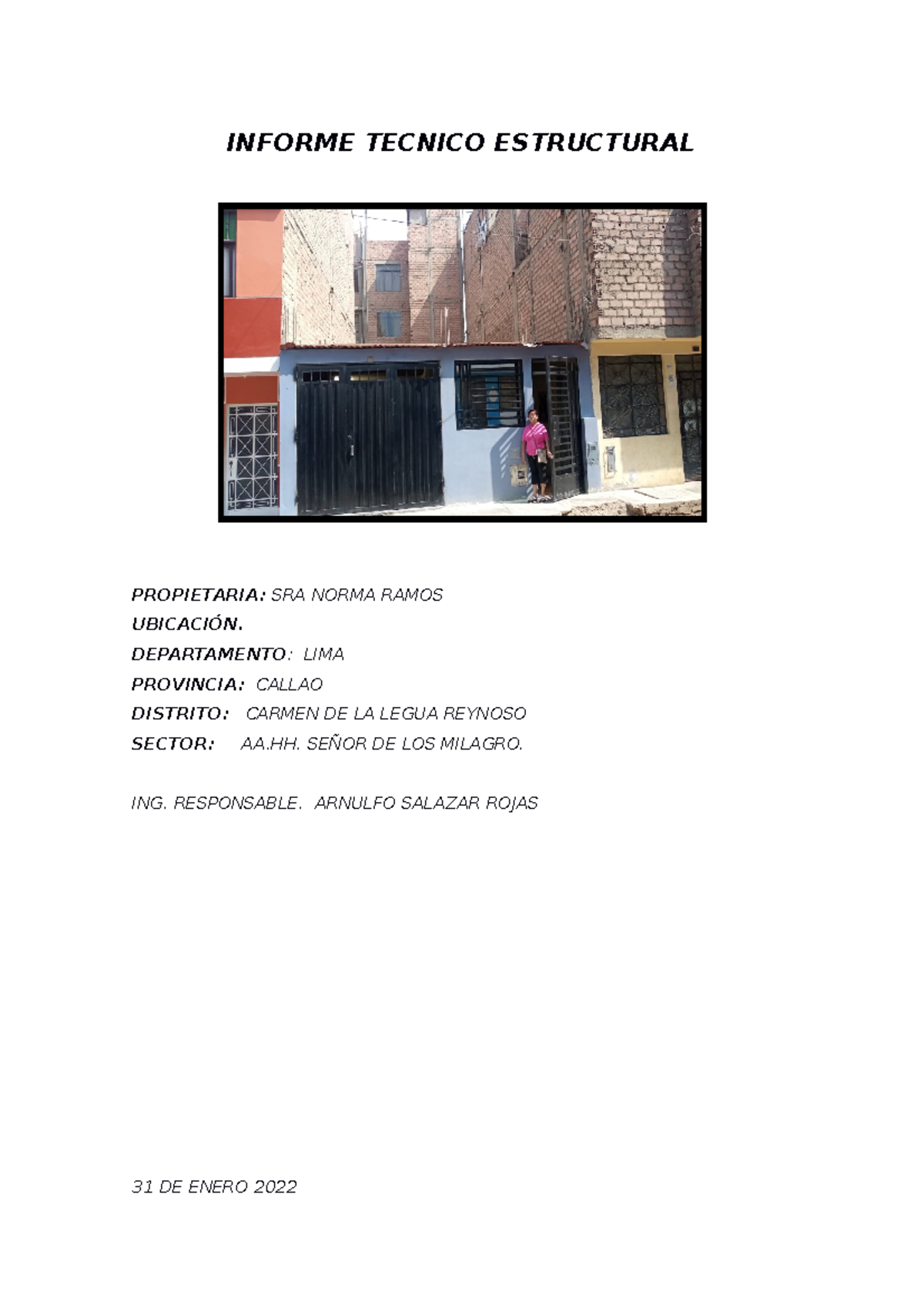 Informe Estructural Ramos - INFORME TECNICO ESTRUCTURAL PROPIETARIA ...