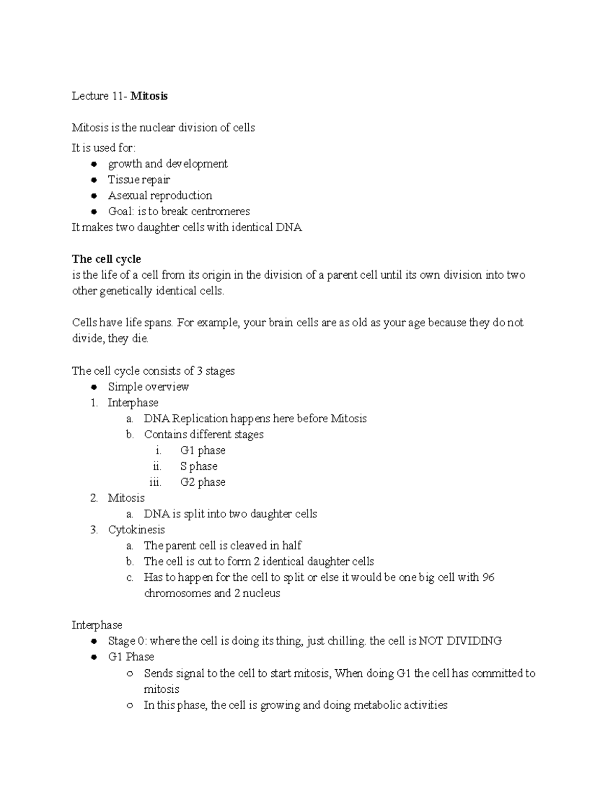 UNIT 3 study guide - Lecture 11- Mitosis Mitosis is the nuclear ...