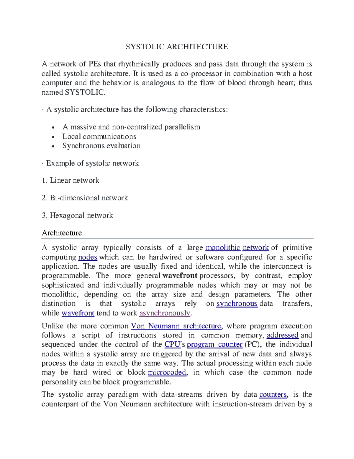 Systolic architecture - It is used as a co-processor in combination with a host computer and the ...