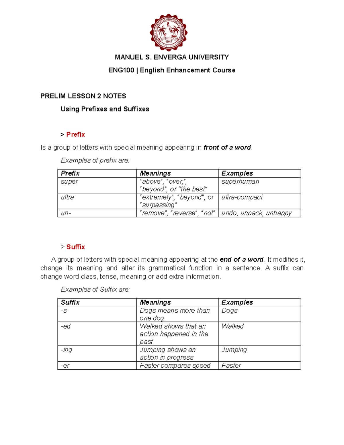 ENG100 Prelim Notes Lesson 2 - MANUEL S. ENVERGA UNIVERSITY ENG100 ...