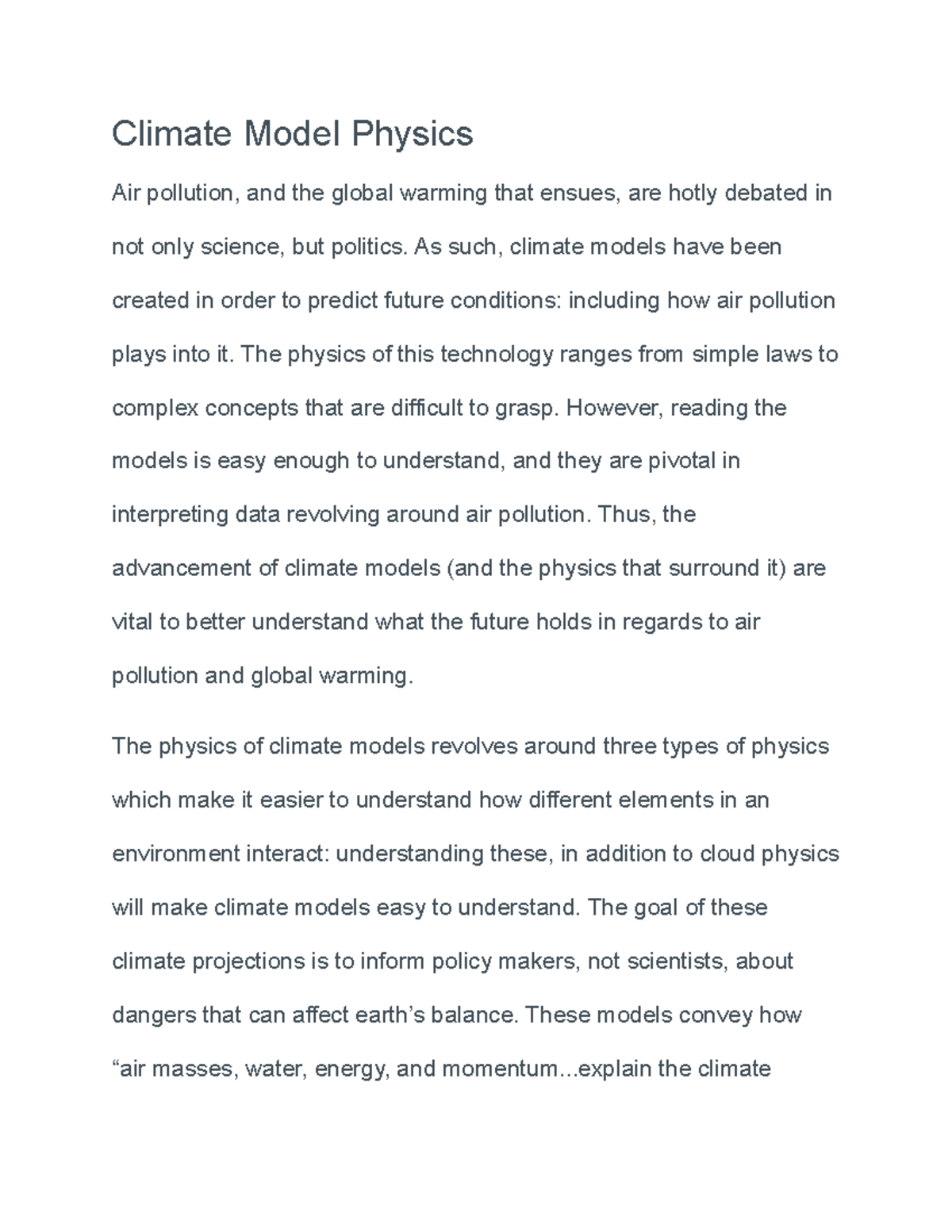 Climate Model Physics - Grade: A - Climate Model Physics Air pollution ...