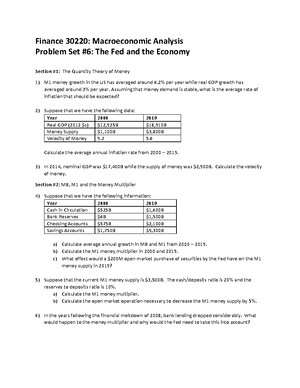 Problem Set #4 - Practice - Finance 30220: Macroeconomic Analysis Problem Set #4: Labor Markets ...