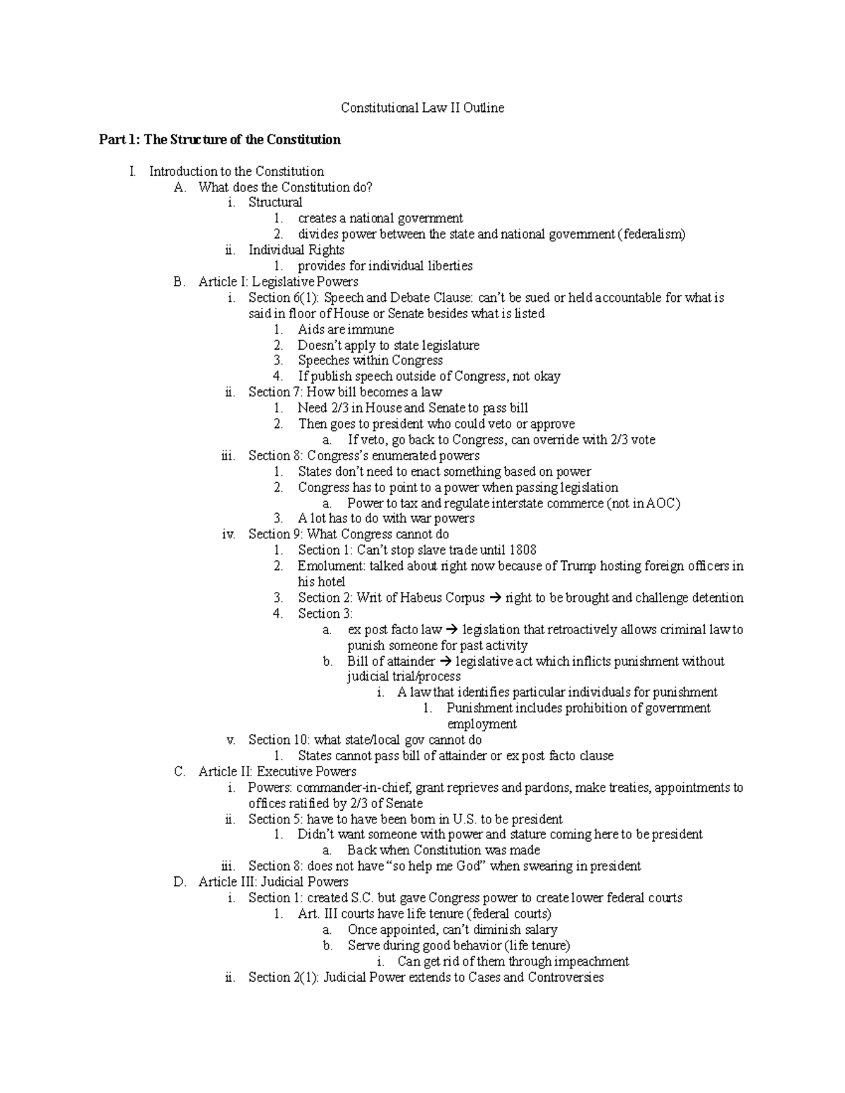 Constitutional Law II Outline 2020 Garfield - Constitutional Law II ...
