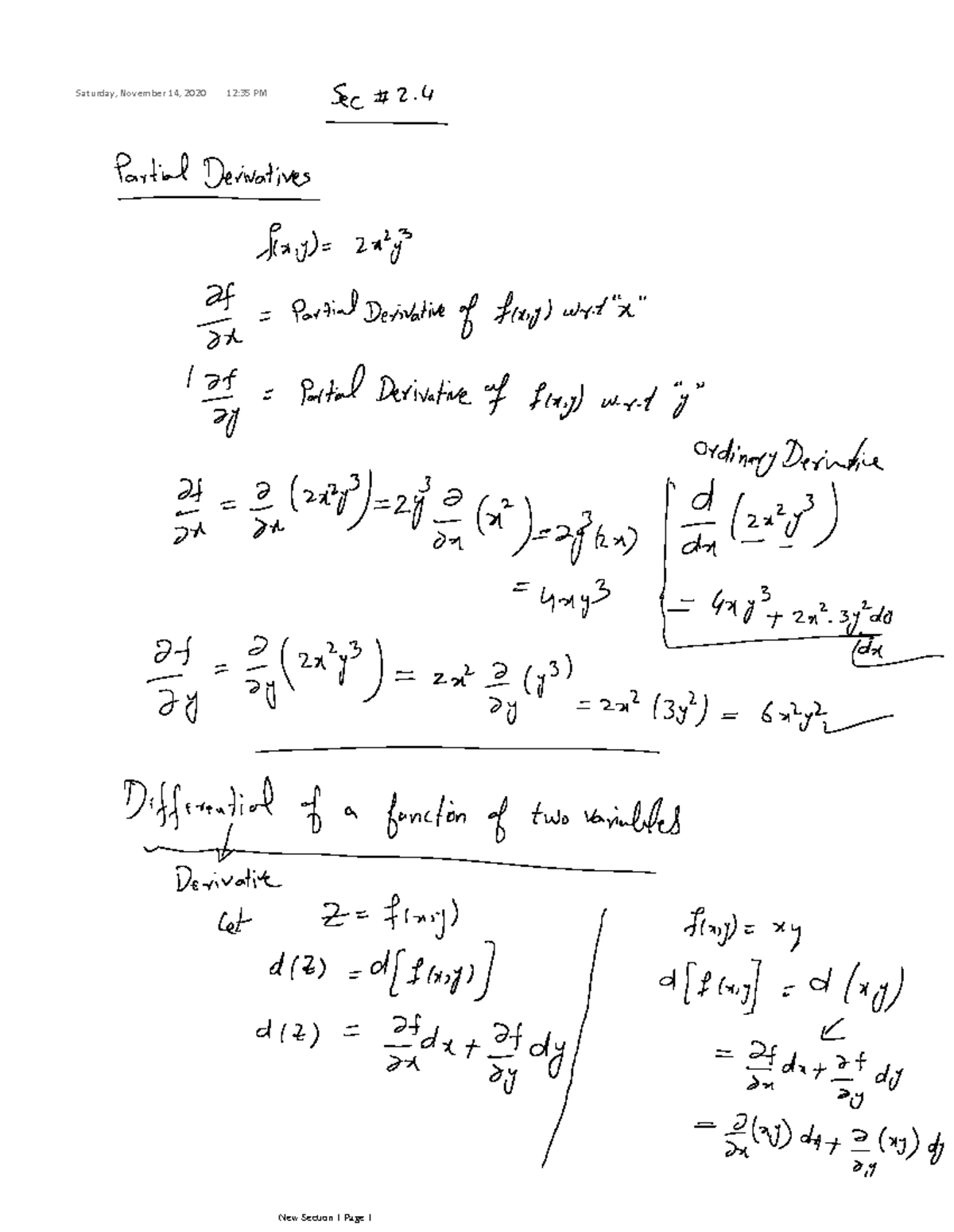 Exact equation a - Saturday, November 14, 2020 12:35 PM Sec 2 Partial ...