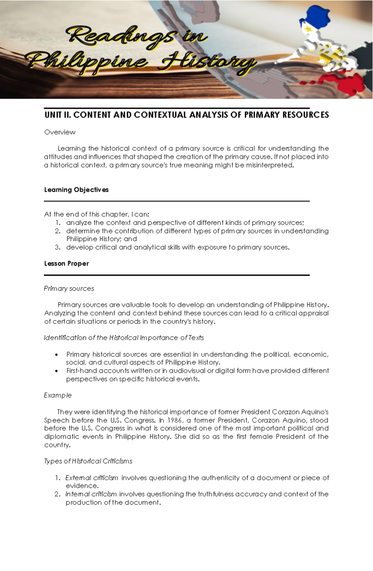 RPH-Unit-II - LITERATURE - UNIT II. CONTENT AND CONTEXTUAL ANALYSIS OF PRIMARY RESOURCES ...