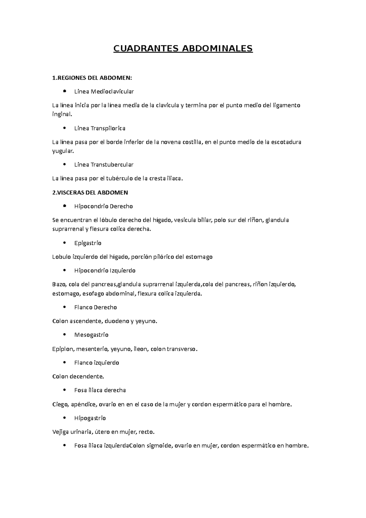 Cuadrantes Abdominales - CUADRANTES ABDOMINALES 1 DEL ABDOMEN: Linea ...