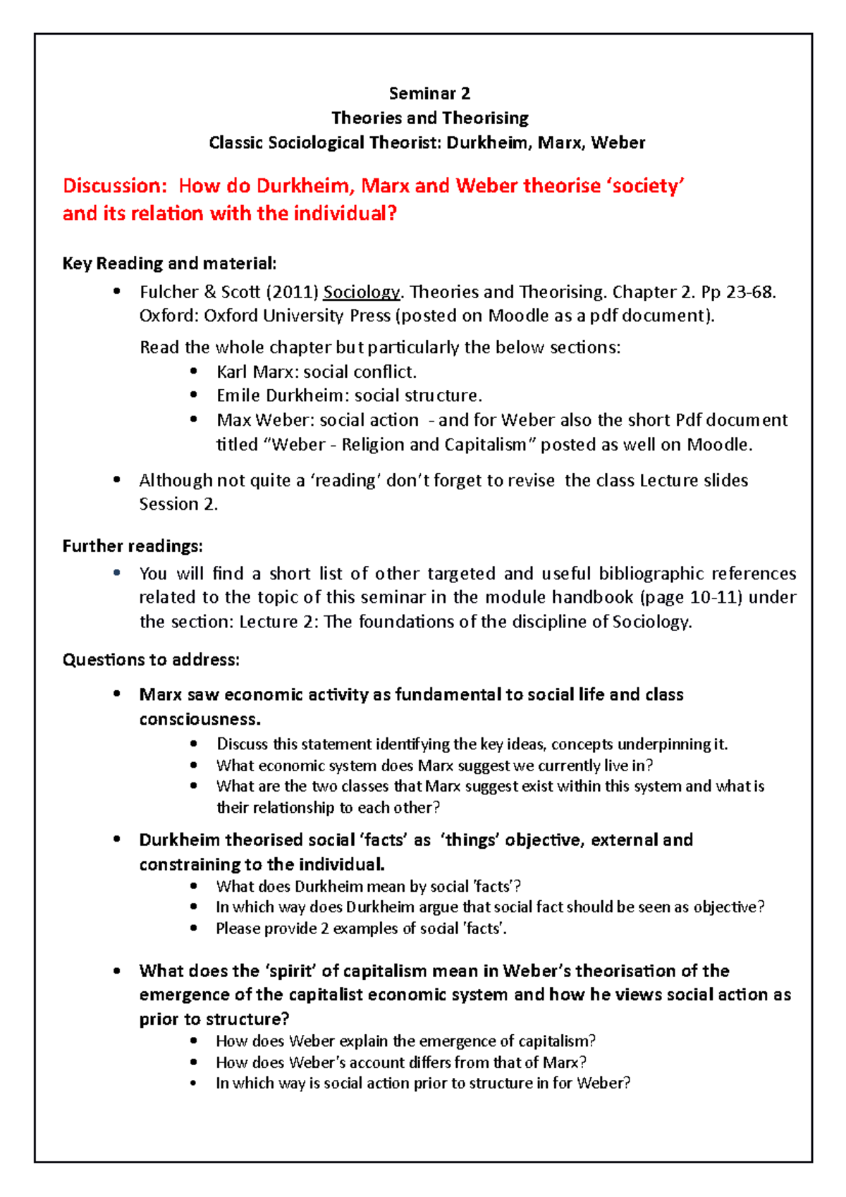 Seminar 2 Classic Sociological Theorists 2019-20 - Seminar 2 Theories ...