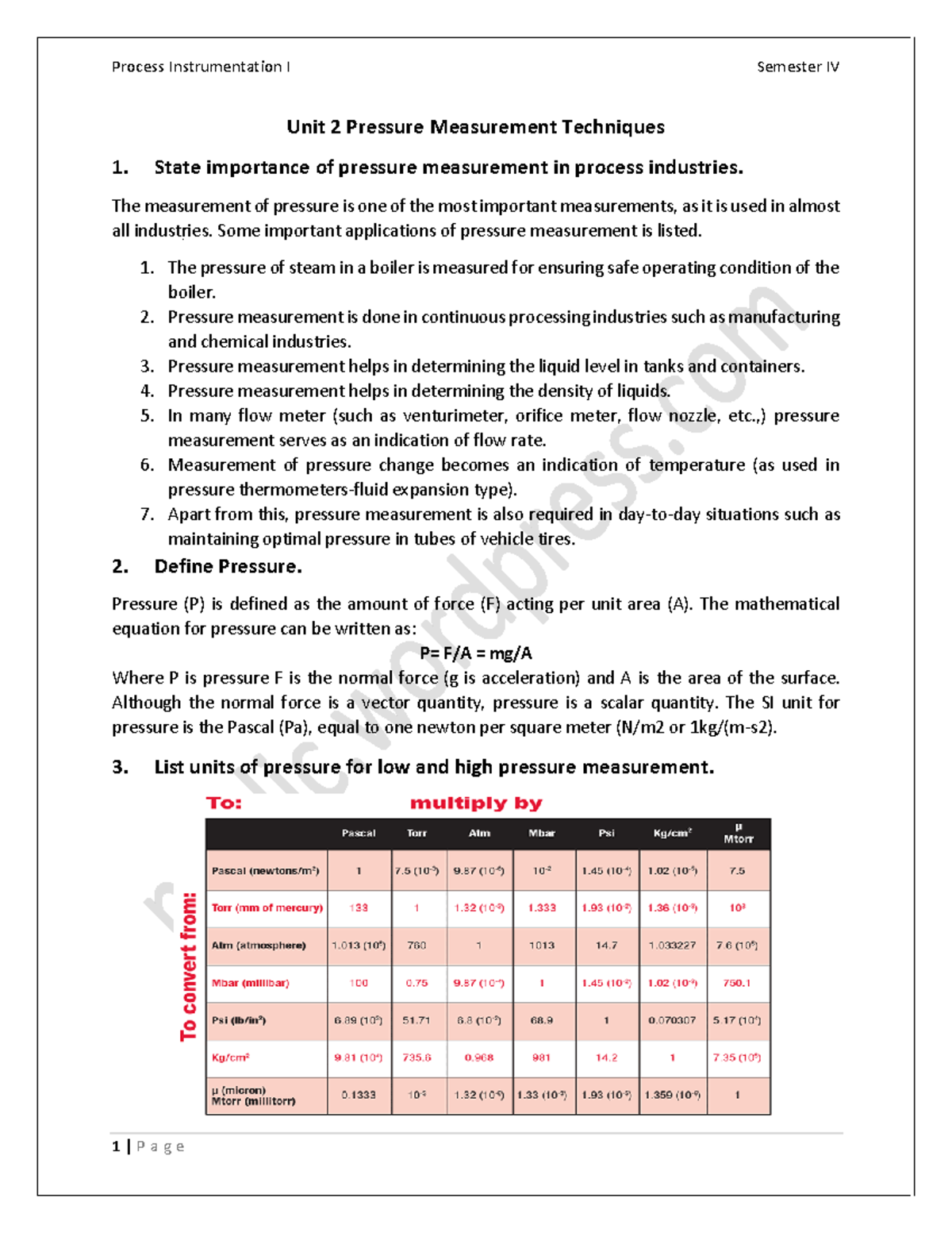 Pi i unit 2 pressure measurement - Unit 2 Pressure Measurement ...