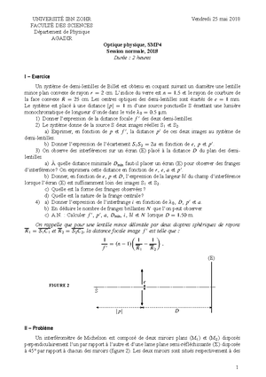 Contrôle corrigé de l'optique ondulatoire - Optique physique - Studocu