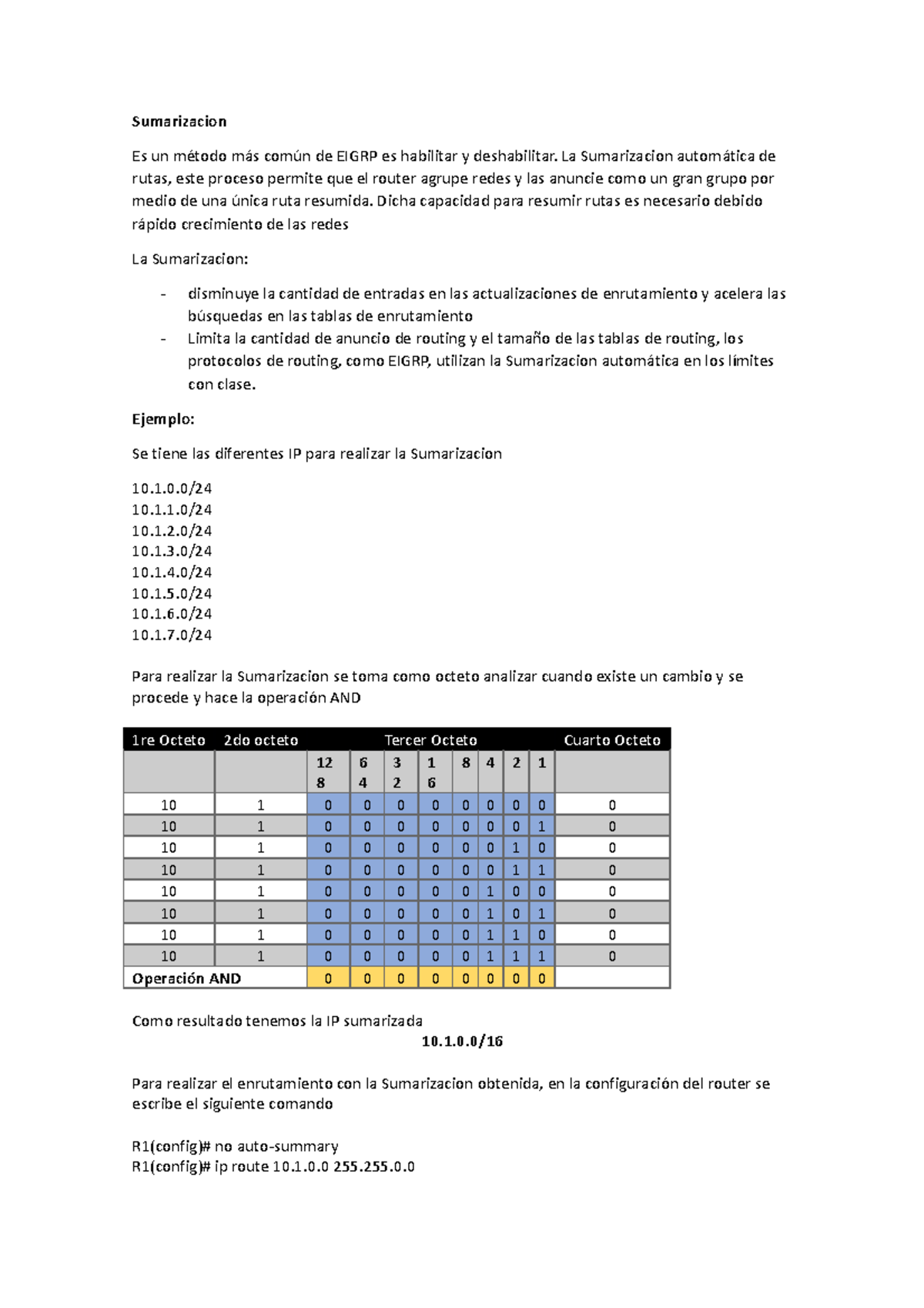 Sumarizacion Enrutamiento - Sumarizacion Es un método más común de EIGRP es habilitar y - Studocu