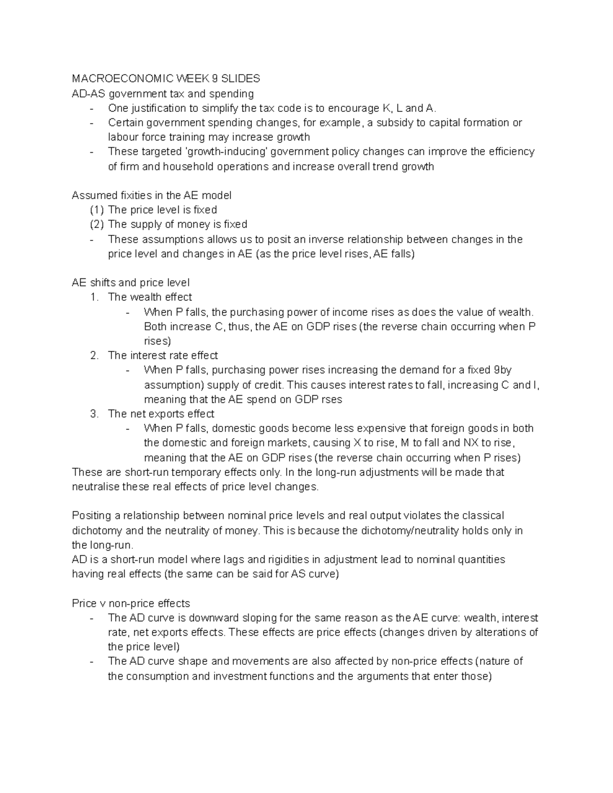 WEEK 9 Slides - Macro Notes Week 9 - MACROECONOMIC WEEK 9 SLIDES AD-AS ...