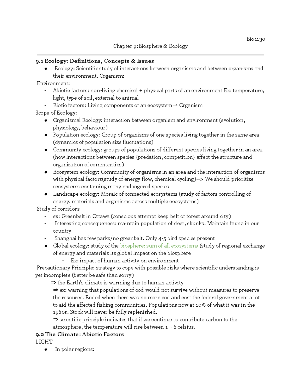 Bio1130- Chapter 9 - Bio Chapter 9:Biosphere & Ecology 9 Ecology ...