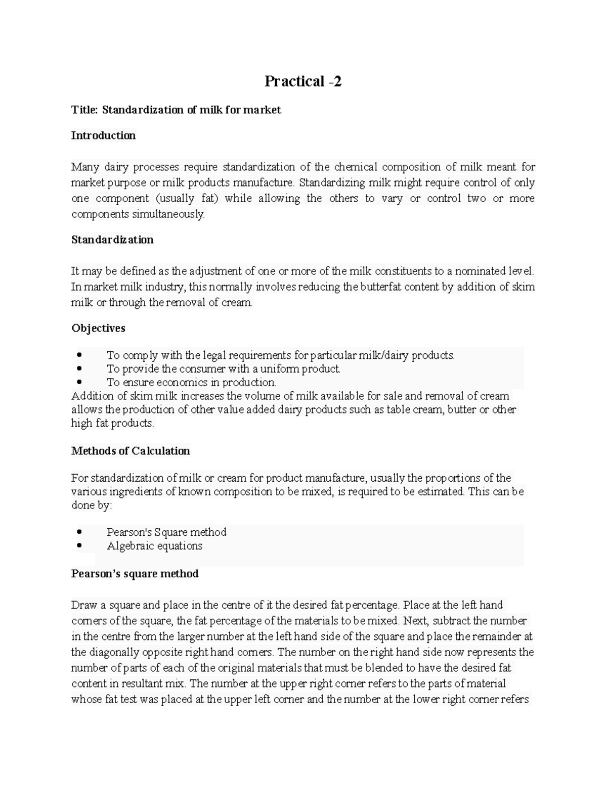 Practical 2 Standardization Of Milk Practical Title practical-2-standardization-of-milk-practical-title