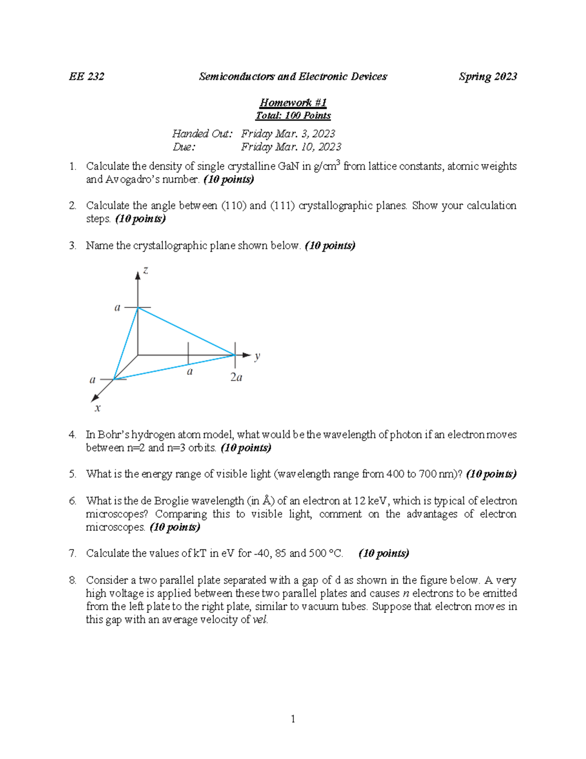 HW#1 EE232 Spring 2023 - hw1 - 1 EE 232 Semiconductors and Electronic ...