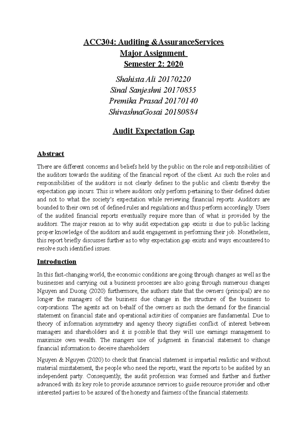 Auditing Group Assignment 2020 - Auditing & Assurance Services - Studocu