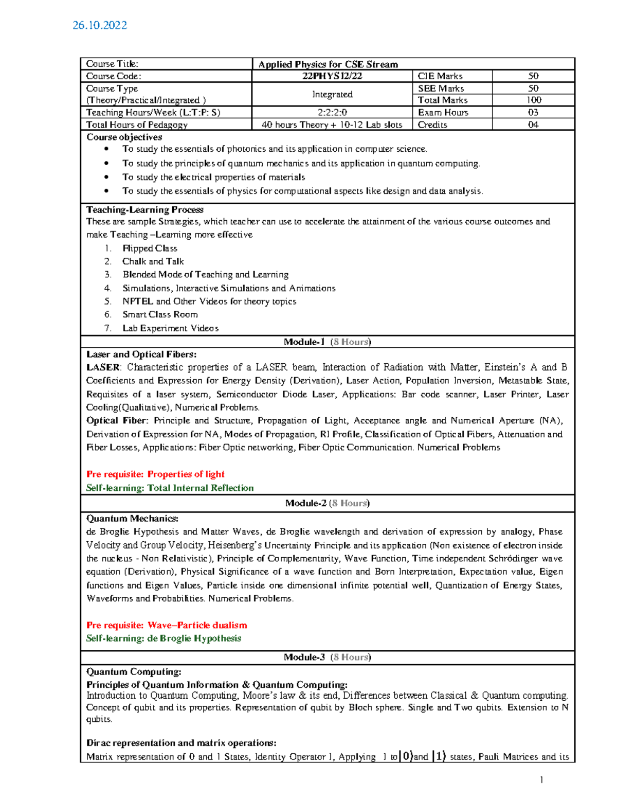 22PHYS12 - Course Title: Applied Physics for CSE Stream Course Code: 22PHYS12/22 CIE Marks 50 ...
